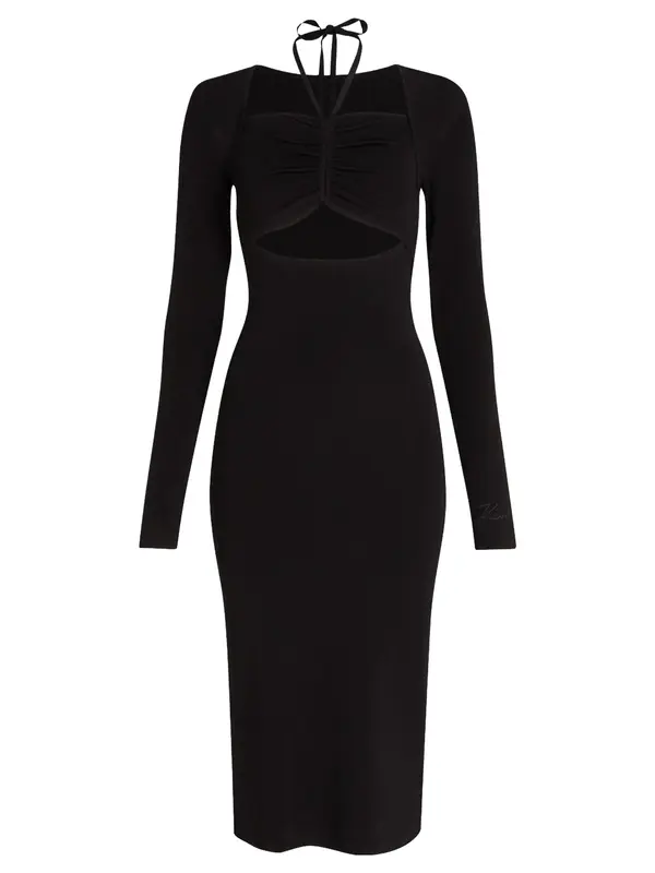 Karl Lagerfeld Cut-out Knit Midi Dress - Black
