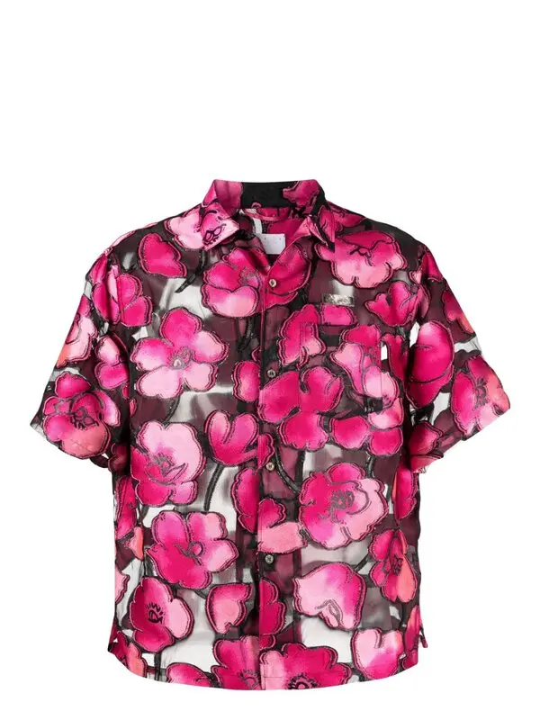 4SDESIGNS Floral-print Short-sleeve Shirt - Black