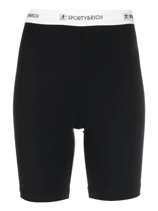 SPORTY & RICH Logo Waistband Shorts - Black