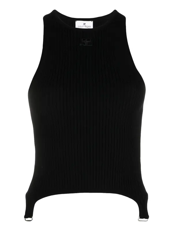 COURREGES Logo Sleeveless Knit Top - Black