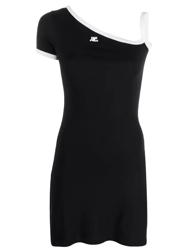 COURREGES Embroidered-logo Asymmetric Dress - Black