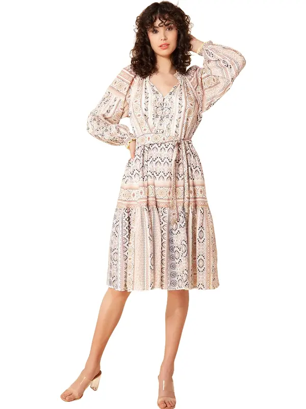 Hale Bob Monique Voile Midi Dress - Brown / Neutral