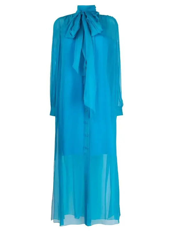 Alberta Ferretti Silk Semi-sheer Poet Sleeve Dress - Blue