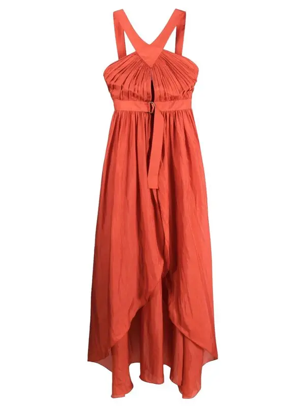 Alberta Ferretti Pleated Sleeveless Maxi Dress - Orange