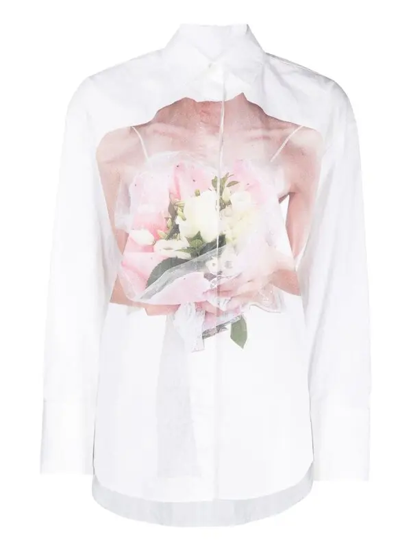 MSGM Rose-print Poplin Shirt - White