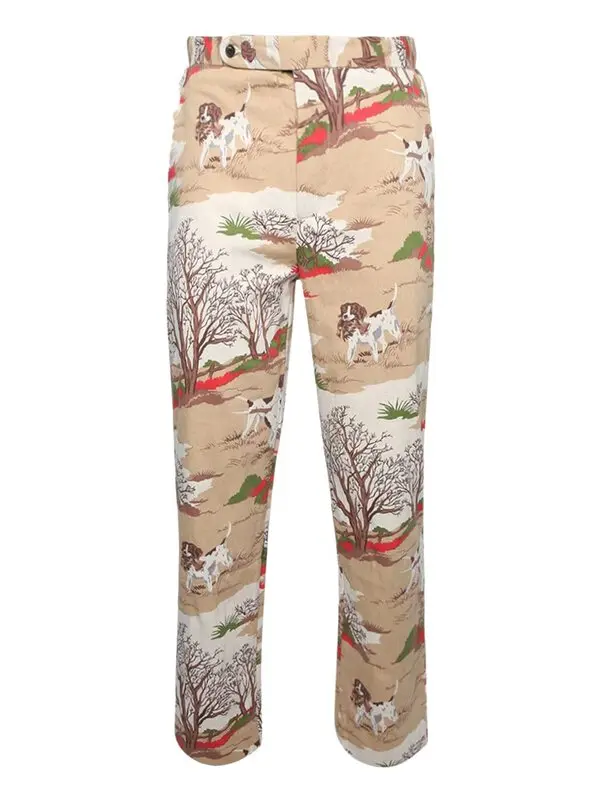 BODE Pointing Dog" Print Cotton Trousers - Brown