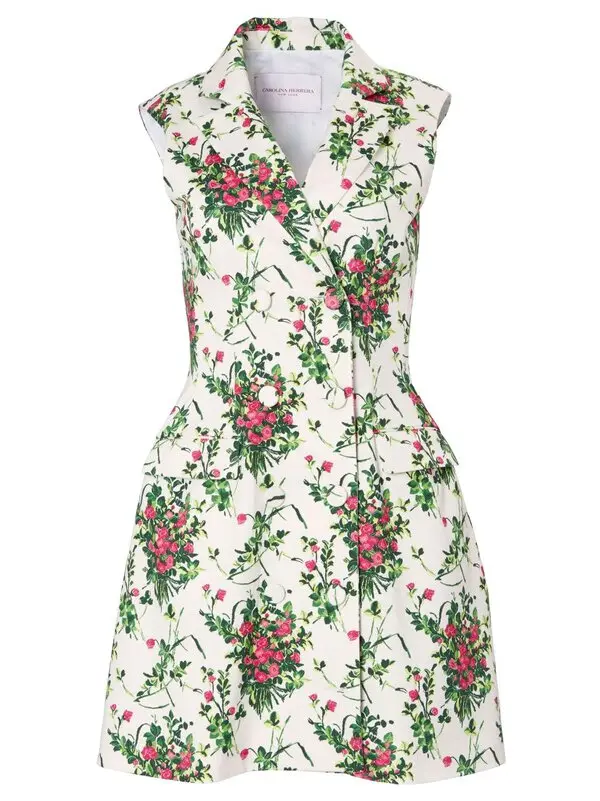 Carolina Herrera Notched-lapels Floral-print Dress - White