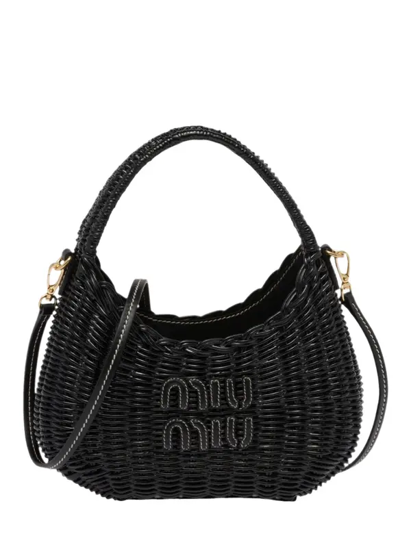 Miu Miu Mini Wander Wicker Shoulder Bag - Black