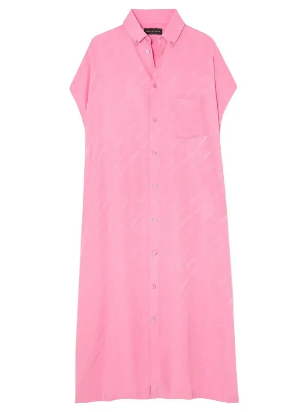 Balenciaga Silk Crepe De Chine-jacquard Maxi Shirt Dress - Pink