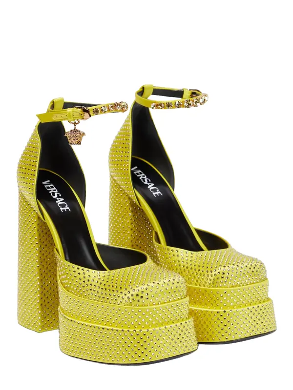 Versace Medusa Aevitas Embellished Platform Pumps - Yellow