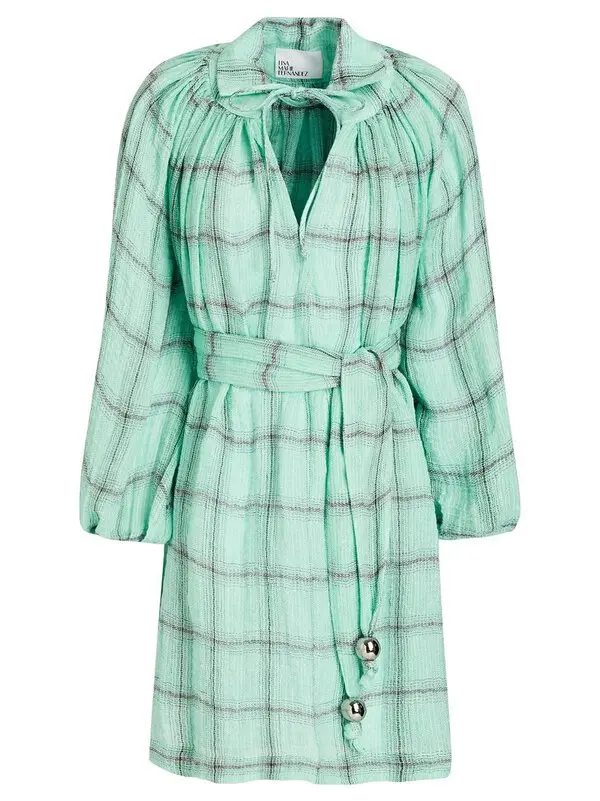 Lisa Marie Fernandez Checked Linen-blend Gauze Mini Dress - Mint