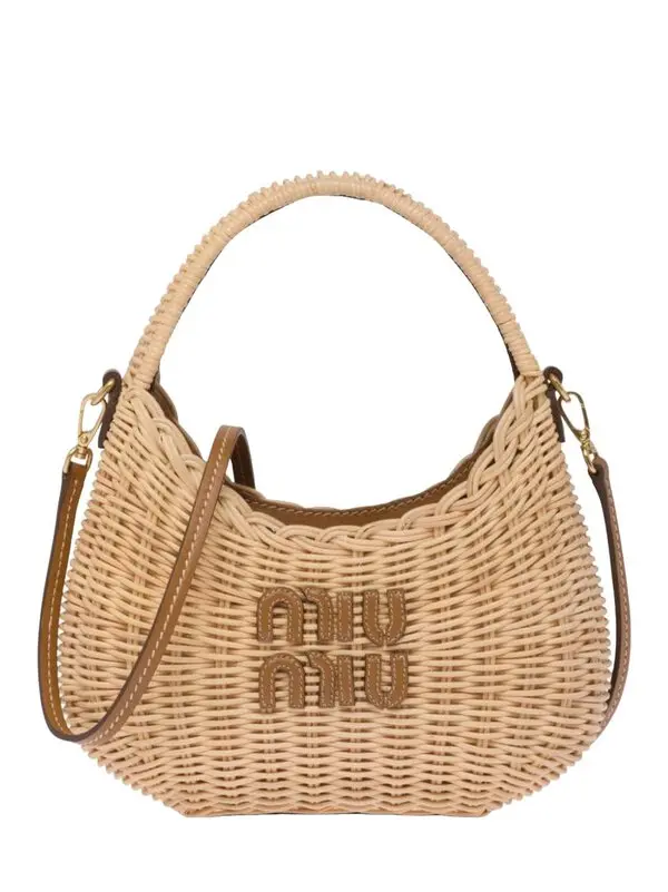 Miu Miu Mini Wander Wicker Shoulder Bag - Neutrals