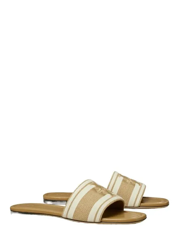Tory Burch Double T Jacquard Slide - Cammello/ash White