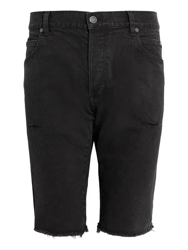 Balmain Slimfit Frayed Denim Shorts - Black
