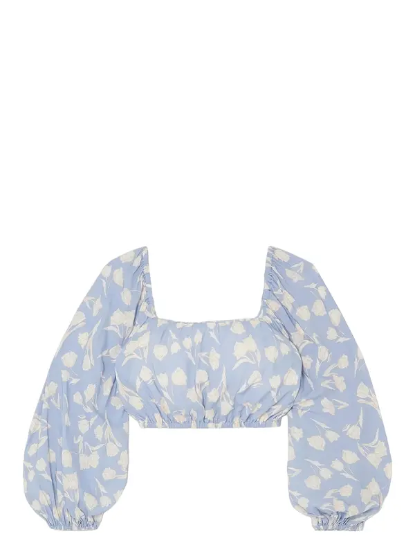 PEONY SWIMWEAR Cropped Floral-print Top - Light Blue