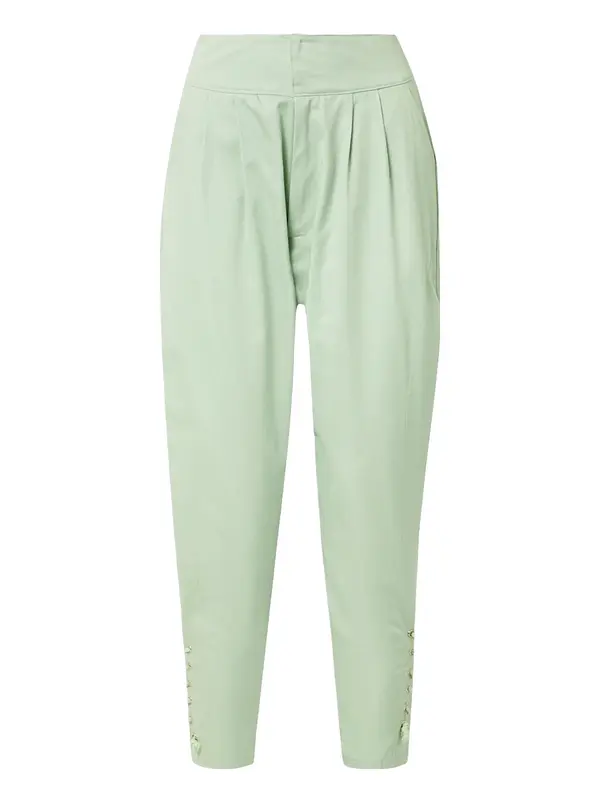 Paradised Arielle Lace-up Cotton-twill Tapered Pants - Mint
