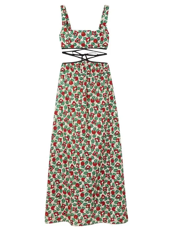 Agua Bendita Peonia Cutout Floral-print Cotton Maxi Dress - Green