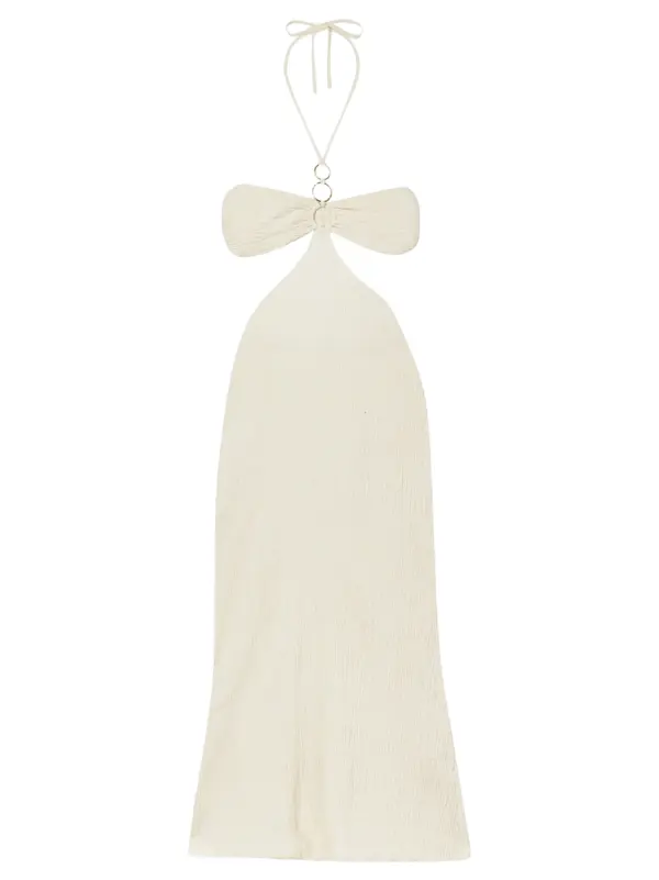 Savannah Morrow Mina Cutout Crinkled Cottongauze Halterneck Maxi Dress - Cream