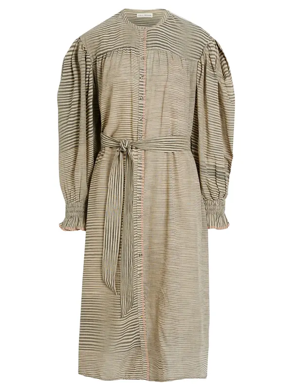 Ulla Johnson Fiora Belted Striped Midi Dress - Mushroom