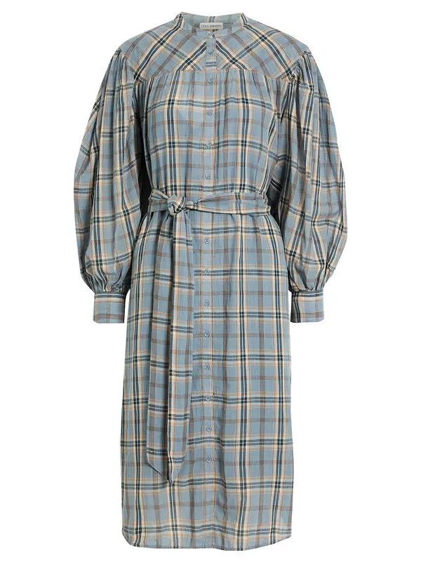 Ulla Johnson Fayette Gathered Checked Cotton-voile Dress - Slate Blue