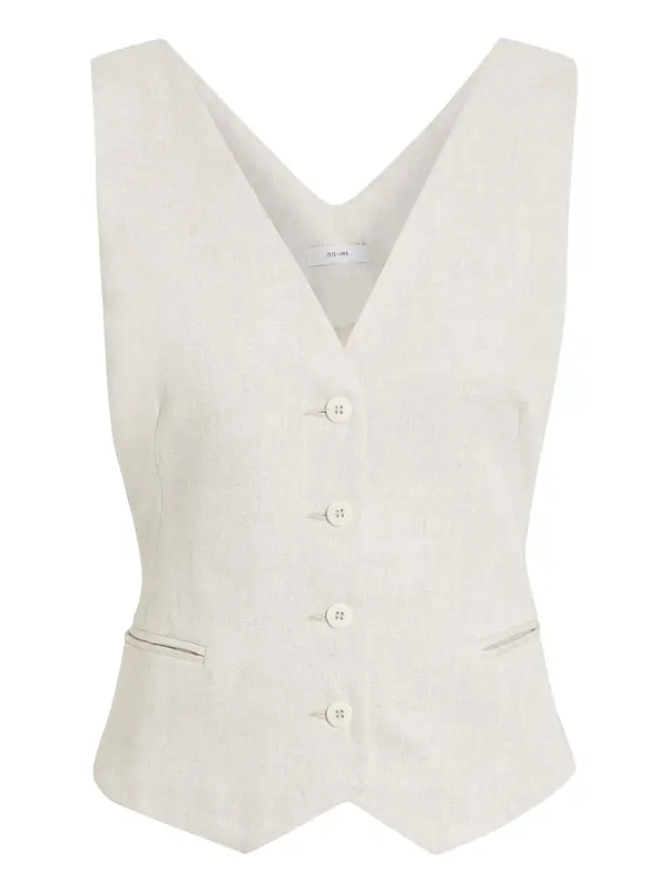 Iris & Ink Thelma Herringbone Linen Vest - Ecru