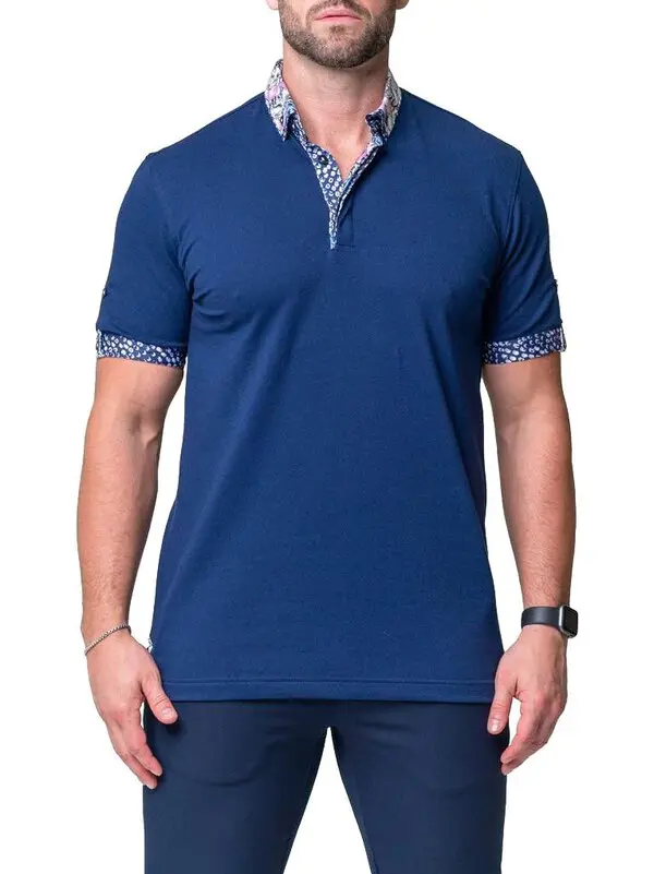 MACEOO Mozart Solid Monkey Piqué Button-down Polo - Blue