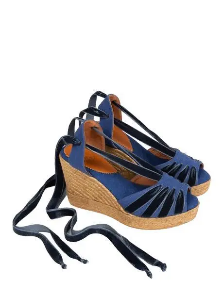Penelope Chilvers High Catalina Dali Espadrille Platform Wedge - Denim
