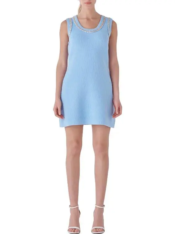 Endless Rose Chain Trim Sweater Dress - Blue