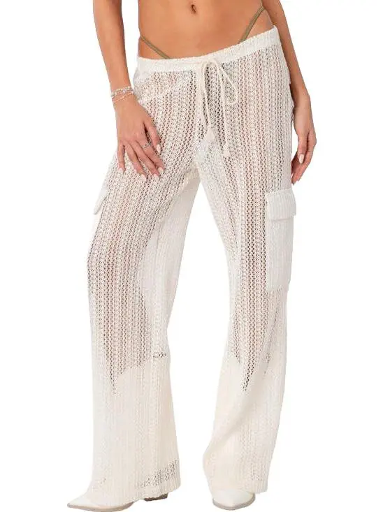 EDIKTED Ines Sheer Lace Cargo Pants - Cream