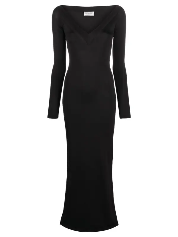 Saint Laurent V-neck Maxi Dress - Black