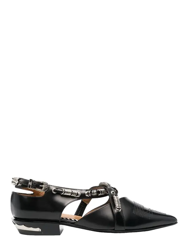 Toga Buckled Leather Ballerina Flats - Black