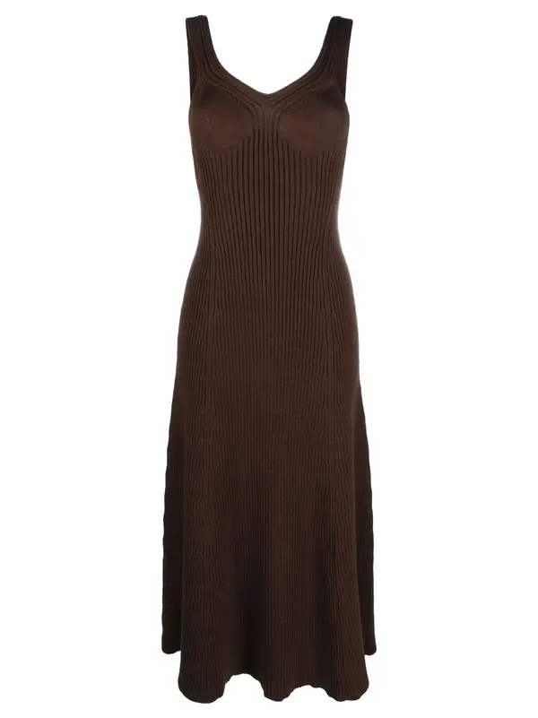 JIL SANDER Ribbed-knit Midi Dress - Brown