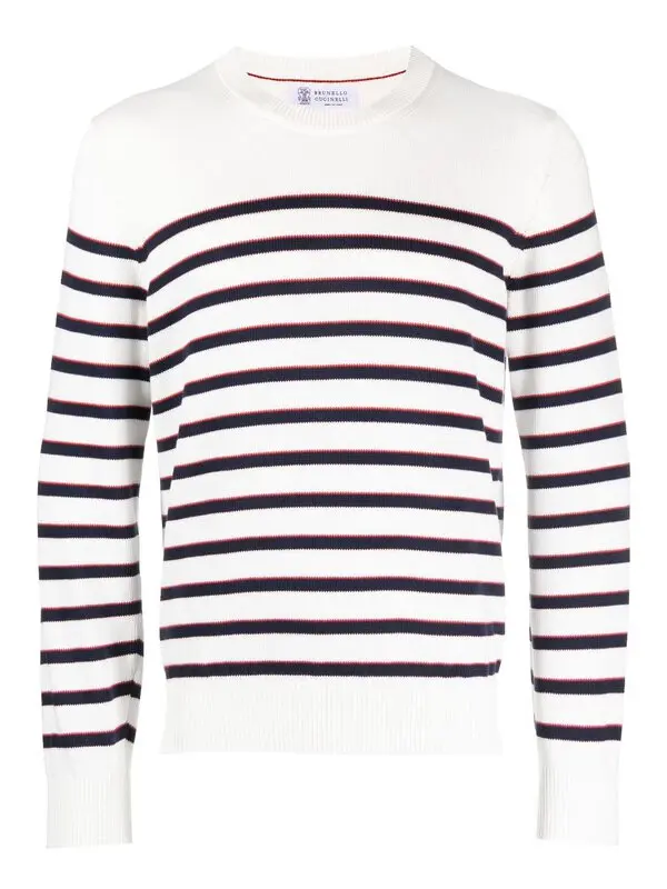 Brunello Cucinelli Horizontal Stripe Long-sleeve Jumper - White