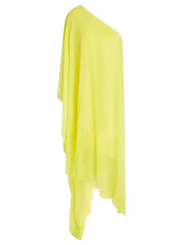 Halston One-shoulder Draped Georgette Midi Dress - Yellow