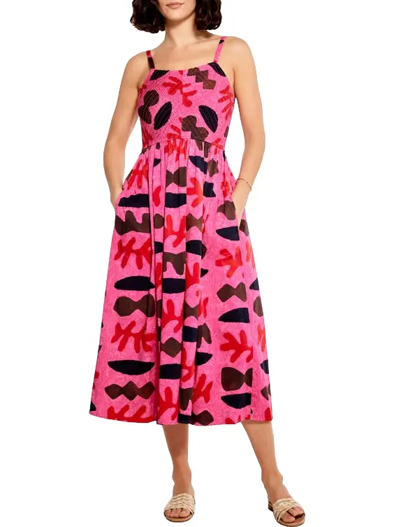 NIC+ZOE Cutout Crush Midi Fit & Flare Dress - Pink Multi