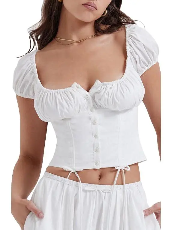 House Of Cb Kitty Puff Sleeve Corset Crop Top - White
