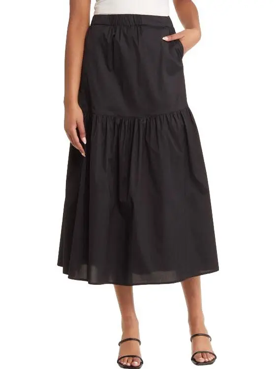 Misook Cotton-blend Flounce Hem Maxi Skirt - Black