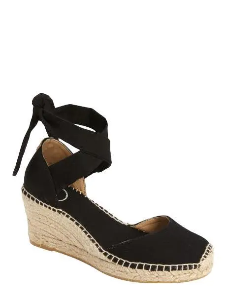 TONI PONS Julia Anke Wrap Wedge Espadrille - Black Fabric
