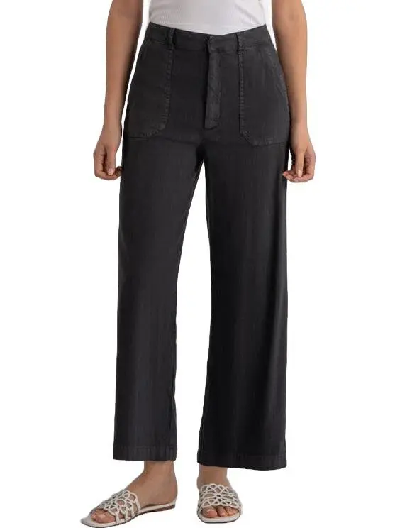 Kut From The Kloth Topaz High-waisted Wide-leg Linen-blend Pants - Charcoal