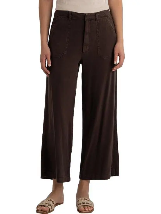 Kut From The Kloth Topaz High-waisted Wide-leg Linen-blend Pants - Chocolate