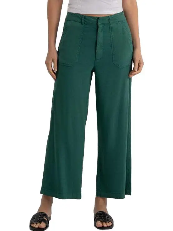 Kut From The Kloth Topaz High-waisted Wide-leg Linen-blend Pants - Jungle