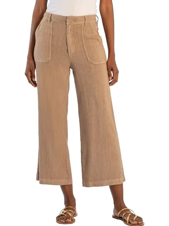 Kut From The Kloth Topaz High-waisted Wide-leg Linen-blend Pants - Khaki