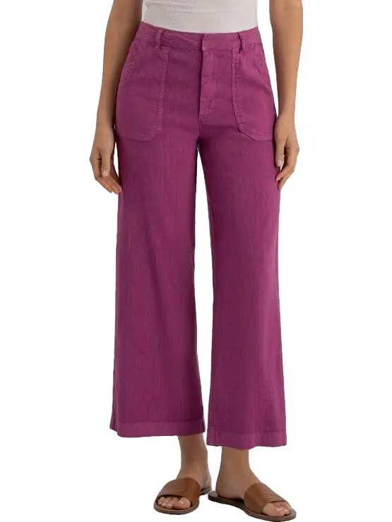 Kut From The Kloth Topaz High-waisted Wide-leg Linen-blend Pants - Magenta