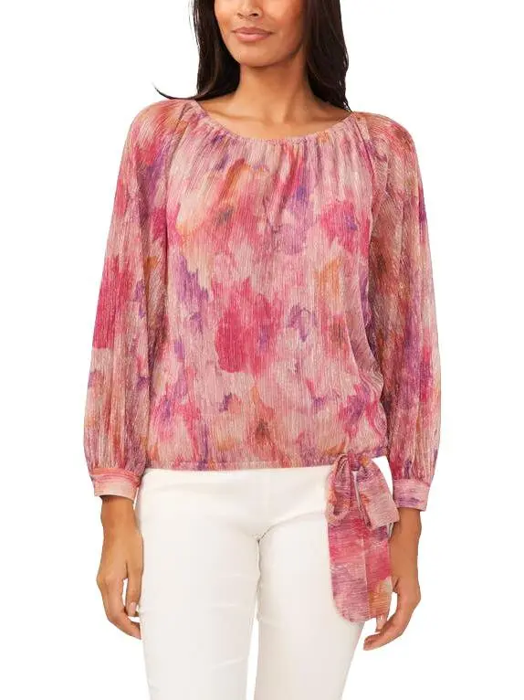 Chaus Metallic Floral Blouse - Beige/pink