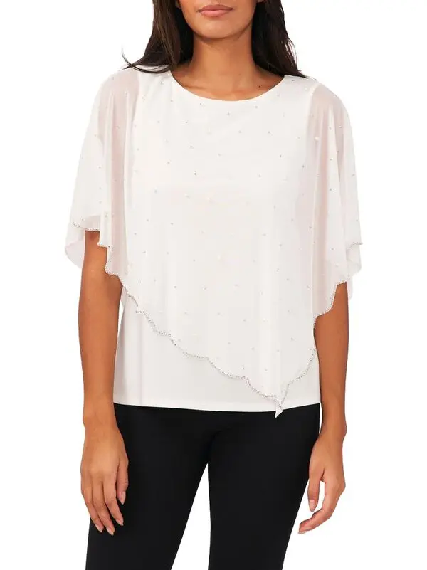 Chaus Rhinestone Overlay Top - Ivory
