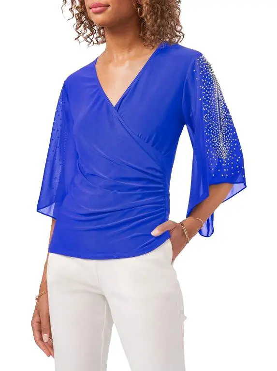 Chaus Embellished Split Sleeve Blouse - Goddess Blue 431