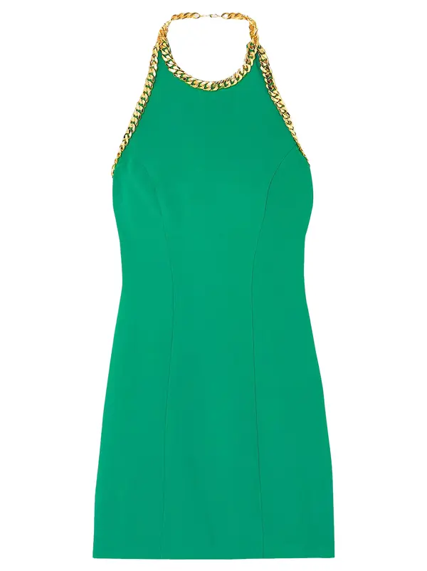 ROWEN ROSE Chain-embellished Halterneck Mini Dress - Green