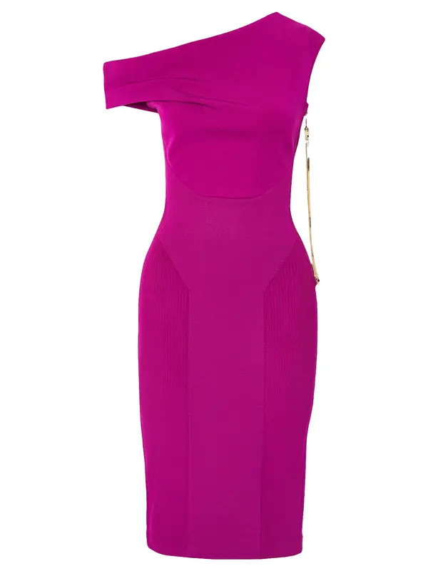 AZ FACTORY One-shoulder Stretch-knit Midi Dress - Fuchsia