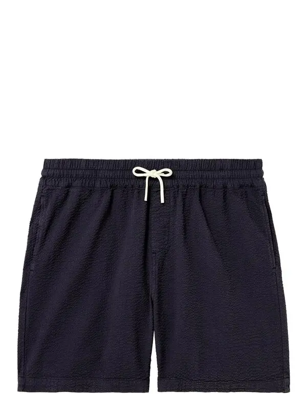 Portuguese Flannel Atlantico Straight-leg Cotton-seersucker Drawstring Shorts - Blue