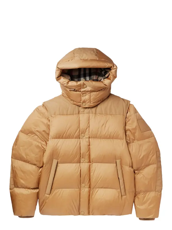 Burberry Convertible Logo-appliquéd Quilted Shell Hooded Down Jacket - Neutrals